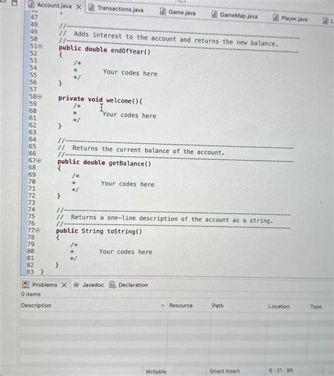 Solved Problems X Javadoc D Declaration Items Chegg