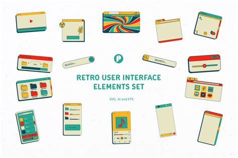 Retro User Interface Elements Set Design Templates Peterdraw Studio