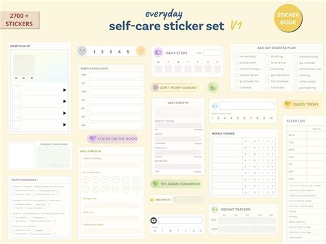 Everyday Essential Digital Stickers Self Care Stickers Goodnotes