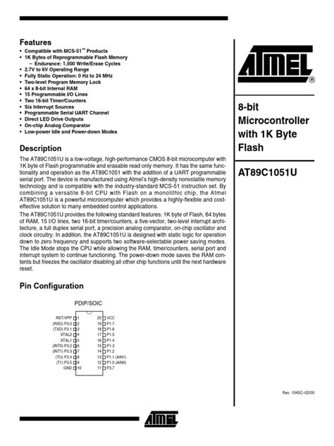 At89c1051u Pdf Flash Memory Microcontroller