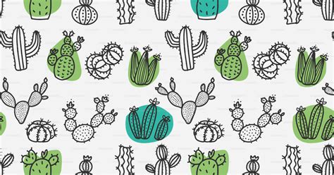 손으로 그린 다육식물과 선인장 낙서 패턴 녹색 반점이 있는 검은색 흰색 그림에 윤곽이 그려져 있습니다 다육 식물과 원활한 패턴 미니멀리즘 스칸디나비아 스타일의 선인장과