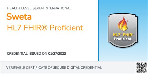 Sweta Hl7 Fhir® Proficient Badge List