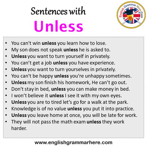 Sentences With Unless Unless In A Sentence In English Sentences For Unless English Grammar Here