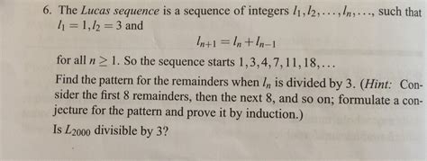 solved the lucas sequence is a sequence of integers l1