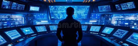 Global Network Monitoring Center A Lone Figure Oversees A Vast Network Of Screens Displaying