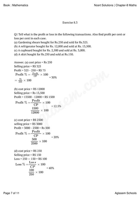 Ncert Solutions 2025 Class 7 Maths Chapter 7 Comparing Quantities