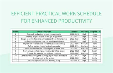 Efficient Practical Work Schedule For Enhanced Productivity Excel