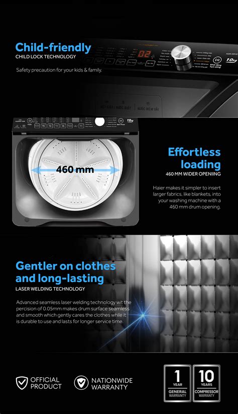 Haier Hwm100 B1678b 100 Kg Silent Wash Fully Automatic Inverter Top