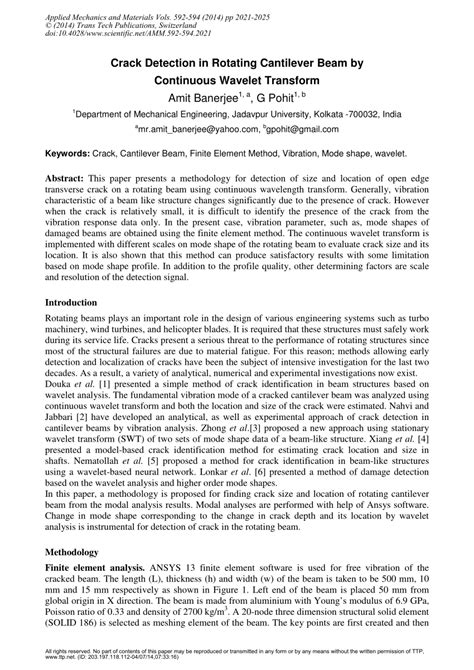 Pdf Crack Detection In Rotating Cantilever Beam By Continuous Wavelet Transform