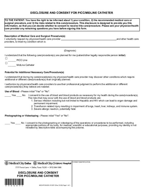 Disclosure And Consent For Picc Midline Catheter Blank Fillable