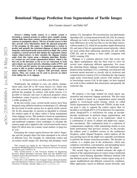 Pdf Rotational Slippage Prediction From Segmentation Of Tactile Images
