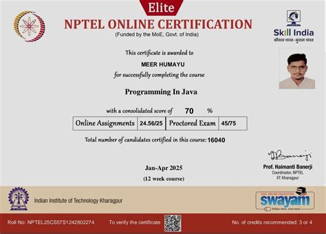 Ive Successfully Completed The Nptel Certification In Java Programming