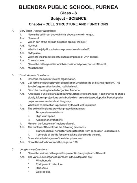 class 8 subject science chapter 8 cell structure and functions pdf