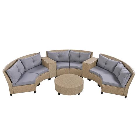 Maocao Hoom 9 Piece Brown Fan Shaped Wicker Outdoor Sectional Set With