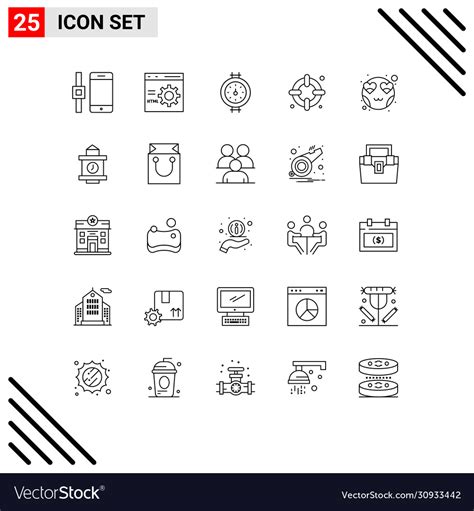 Mobile Interface Line Set 25 Pictograms Royalty Free Vector