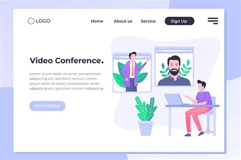 화상 회의 일러스트레이션 컴퓨터 화면에 있는 사람들이 동료와 이야기하고 있다 화상 회의 및 온라인 회의 작업 영역 페이지 개념에