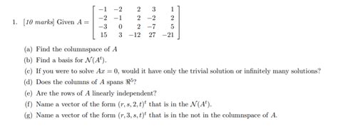 solved a find the columnspace of a b find a basis for n