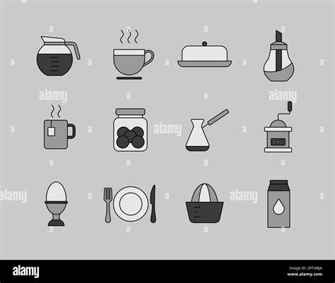 Breakfast And Kitchen Vector Grayscale Icon Set Graph Symbol For Cooking Web Site And Apps