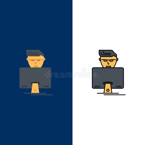 Hacker User Gamer Programmer Icons Flat And Line Filled Icon Set Vector Blue Background