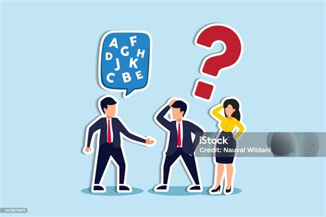전문 용어 기술 단어로 의사 소통하거나 이해하기 어려운 언어 복잡한 대화 설명하기 어려움 말풍선 대화에서 전문 용어로 사업가 이야기는 다른 혼란을 야기합니다 용지 절단