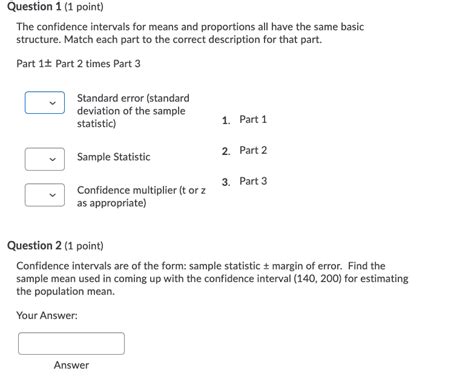 Solved Question 1 1 Point The Confidence Intervals For