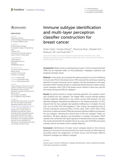 Pdf Immune Subtype Identification And Multi Layer Perceptron
