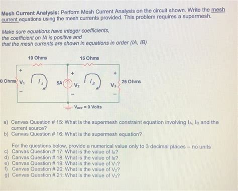 Solved Mesh Current Analysis Perform Mesh Current Analysis Chegg