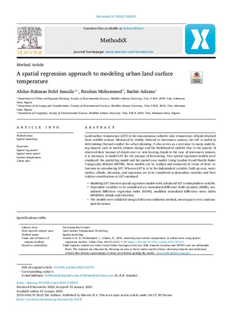 Pdf A Spatial Regression Approach To Modeling Urban Land Surface Temperature
