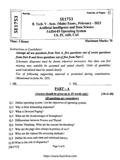 Btech Cs It Aid Cai 5 Sem Operating System 5e1753 Feb 2023 Pdf