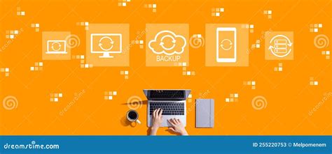 Backup Concept With Person Working With Laptop Stock Illustration Illustration Of Security