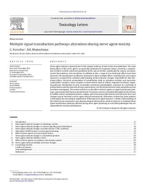 Pdf Multiple Signal Transduction Pathways Alterations During Nerve Agent Toxicity