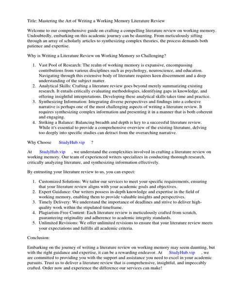 working memory literature review pdf memory working memory
