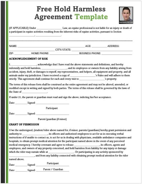 Free Hold Harmless Template Free Printables