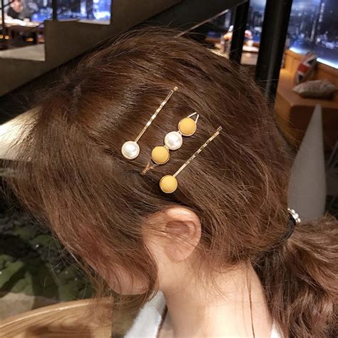 Badu Bg 3 бр компл Симулирани перлени фиби за коса Аксесоари Дамски шноли от смола Кръгла