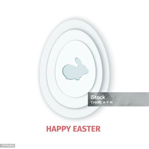 행복 한 부활절 인사 카드입니다 기술 종이에 종이 카드 잘라 토끼와 회색 달걀 레이어 스타일 벡터 일러스트입니다 인사말 카드 부활절 토끼 계란의 초대 선물 디자인에 대 한