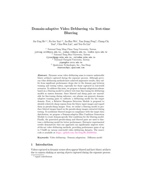Domain Adaptive Video Deblurring Via Test Time Pdf Video Applied