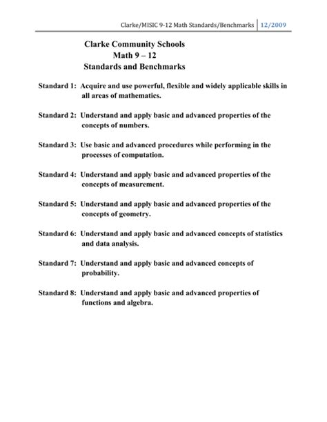 12 Math Standards And Benchmarks