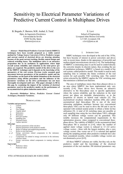 Pdf Sensitivity To Electrical Parameter Variations Of Predictive Current Control In Multiphase