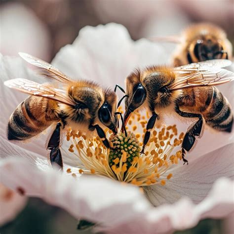 Premium Photo Close Up On Bees Looking For Flowers