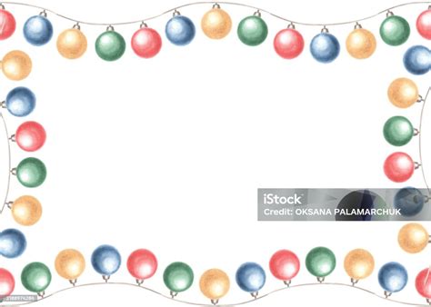 크리스마스 조명에서 화환 복사 공간이 있는 템플릿 엽서입니다 손으로 그린 수채화 그림이 분리되어 있습니다 끈에 매달려 있는 빛나는 전구 겨울 휴가 배경 카드 섬유 포장 0