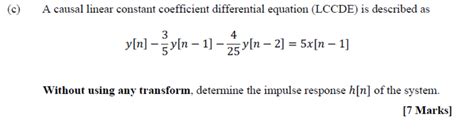 Solved C A Causal Linear Constant Coefficient Differential