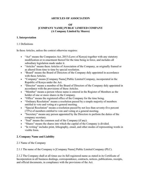Sample Articles Of Association For A Public Company