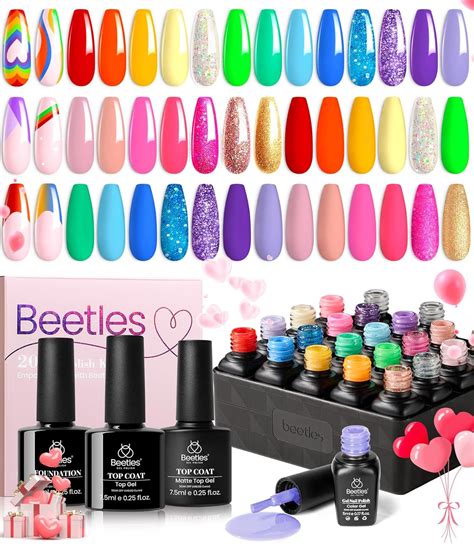 Beetles Rainbow Gel Polish Set 20 Colors Glitter Pink Red