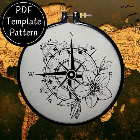 Compass Flower Hand Embroidery Pattern Diy Embroidery Etsy
