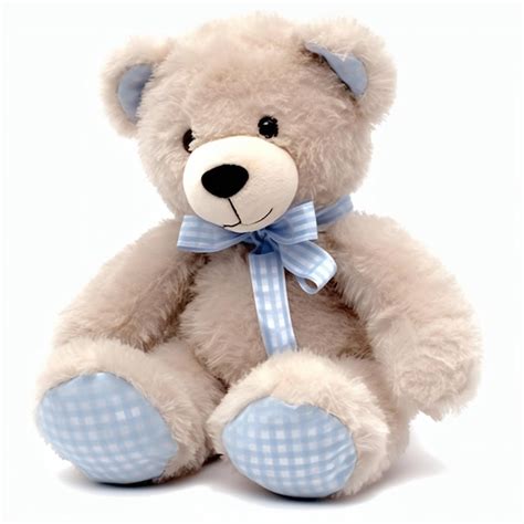 Oso De Peluche Para Niños Con Un Lazo Azul Aislado En Un Fondo