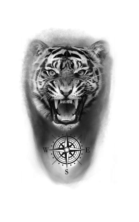 Tiger Tattoo With Compass