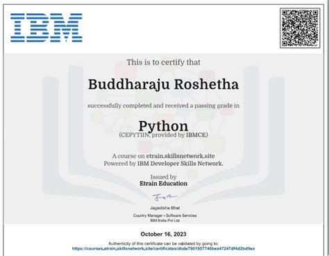 Roshetha B On Linkedin I Have Successfully Completed Ibm Python