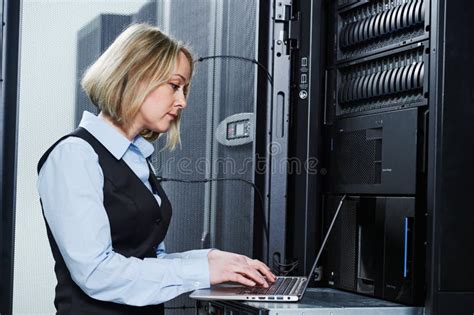 Man Using Laptop On Mining Farm In Data Center Stock Image Image Of Global Device 130040199