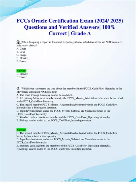 FCCs Oracle Certification Exam Questions And Verified Answers Correct Grade