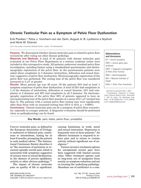 Pdf Chronic Testicular Pain As A Symptom Of Pelvic Floor Dysfunction